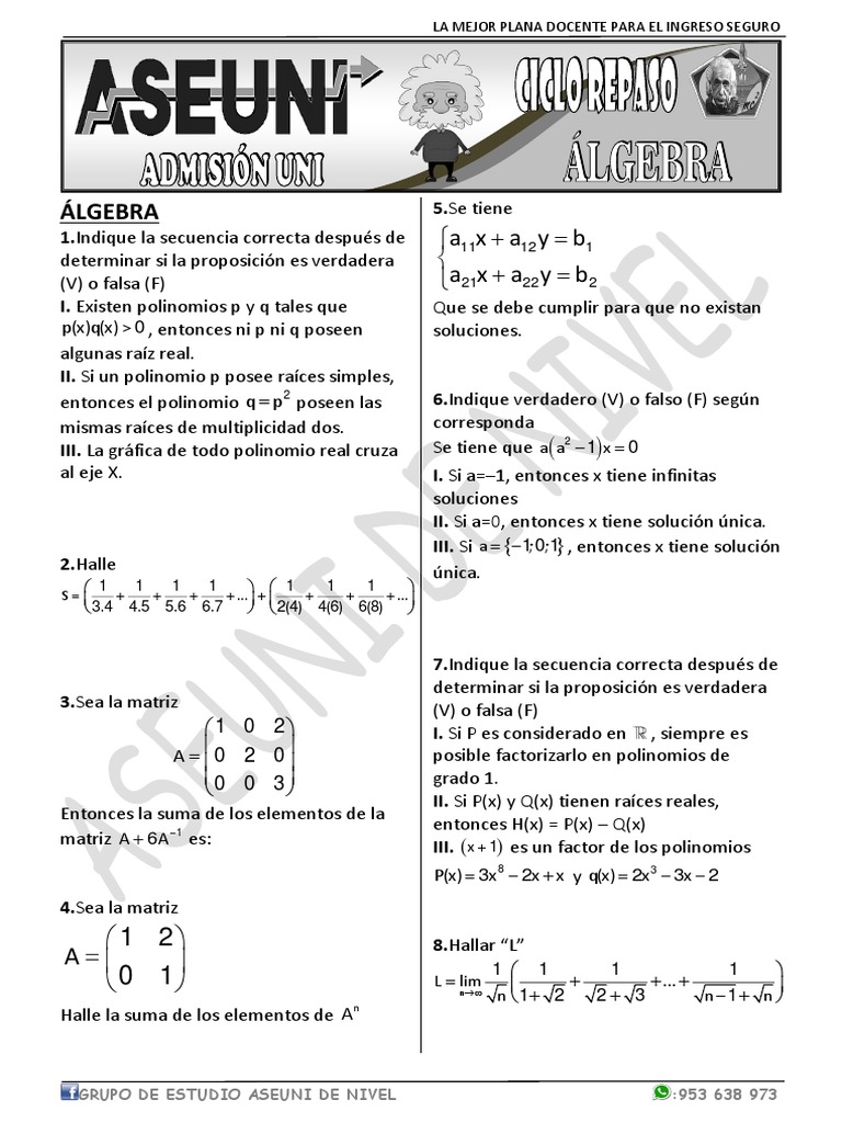 Examen Uni - Algebra | PDF | Funciones y mapeos | Análisis