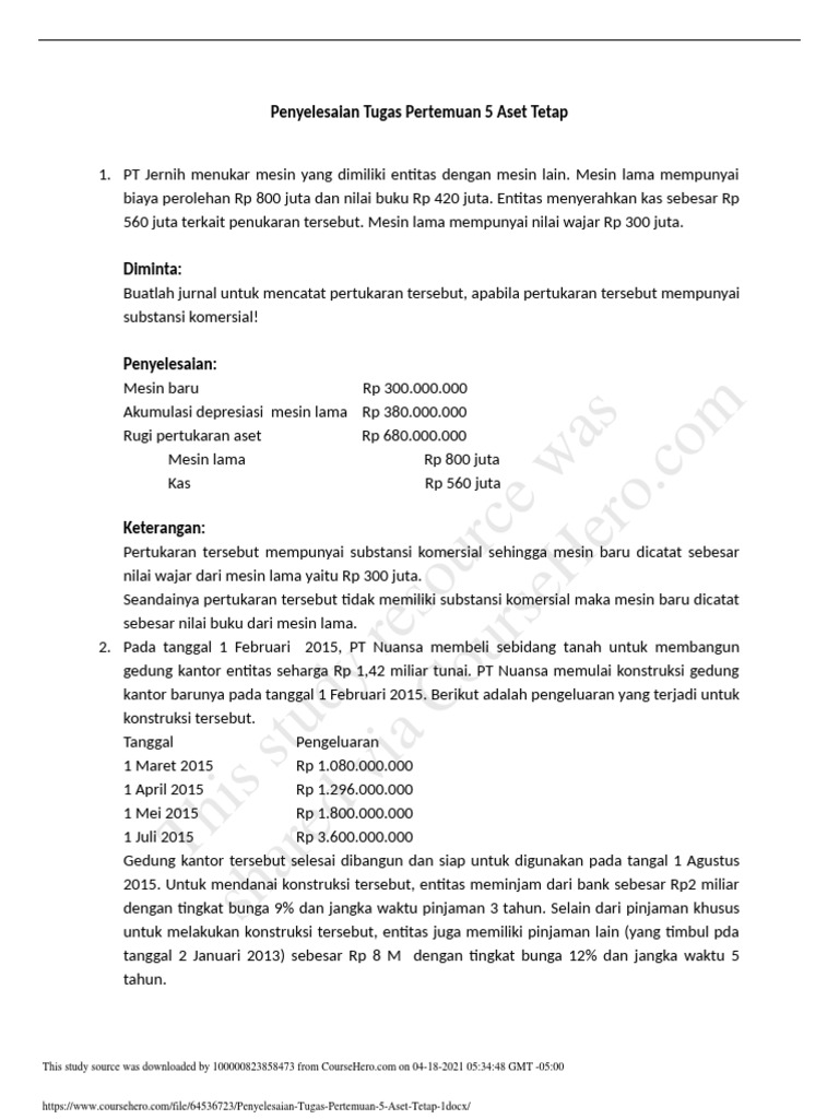 Penyelesaian Tugas Pertemuan 5 Aset Tetap 1 | PDF