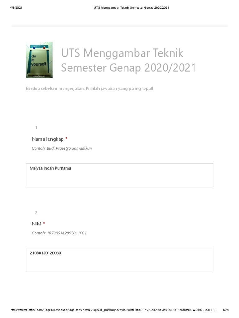 UTS Menggambar Teknik Semester Genap 2020 - 2021 | PDF