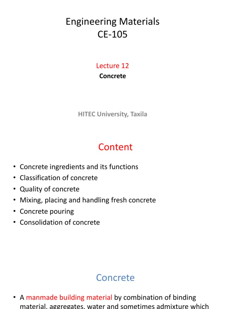 Lecture 12 - Concrete | PDF | Construction Aggregate | Concrete