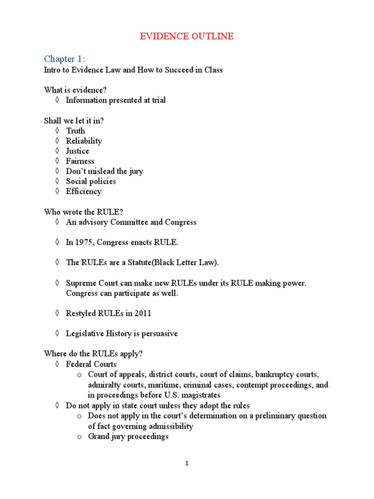 Evidence Outline | PDF | Witness Impeachment | Evidence (Law)