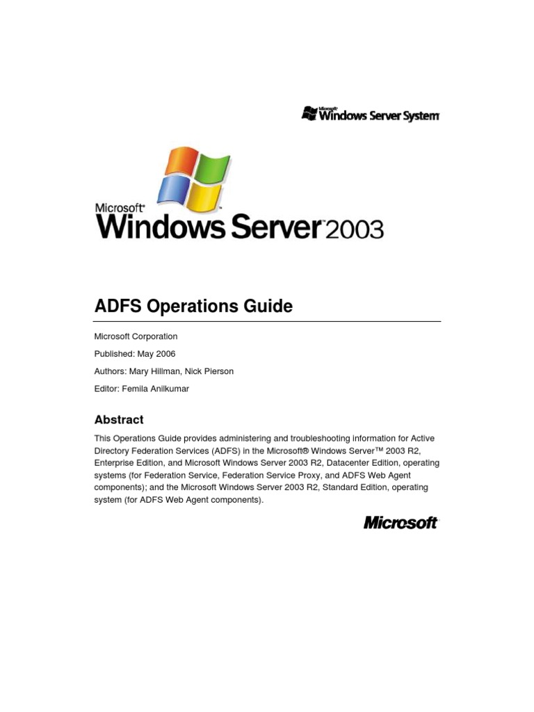 Adfs Operations Guide Pdf Active Directory Proxy Server