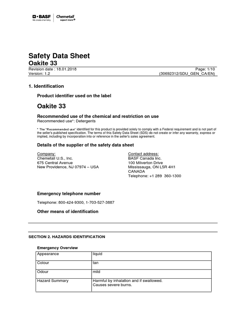 Oakite 33 Can - Eng | PDF | Toxicity | Firefighting
