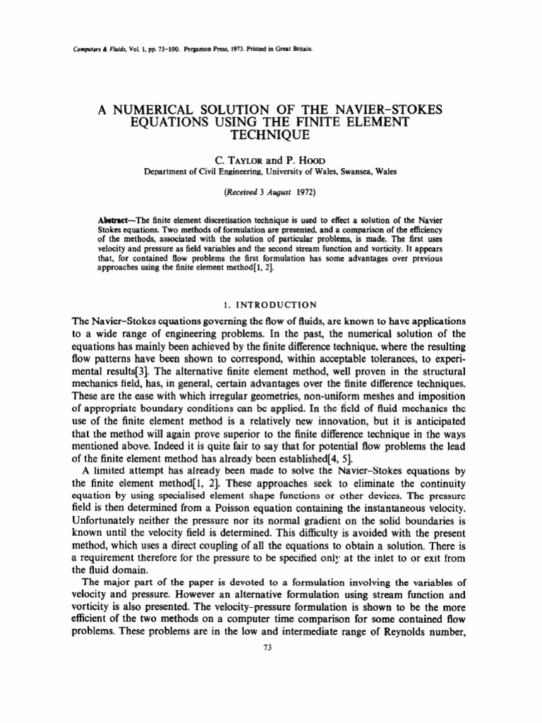 A Numerical Solution of The Navier-Stokes Equations Using The Finite Element | Download Free PDF ...