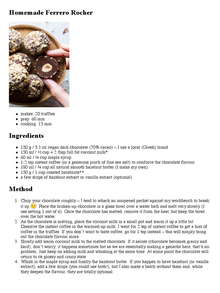 Homemade Ferrero Rocher | PDF | Chocolate | Refrigerator