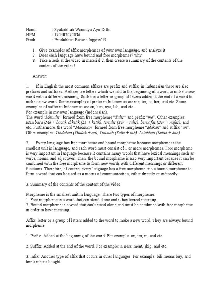 Examples of Affix Morphemes and Language Analysis | PDF | Word | Syntactic Relationships