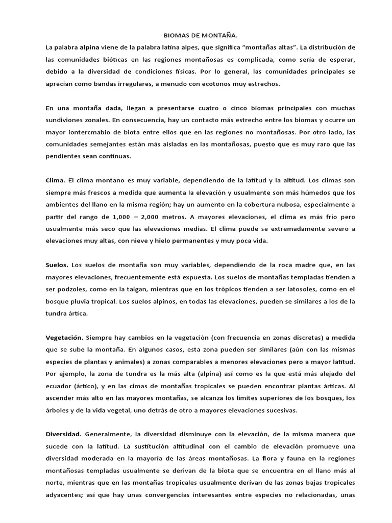 Biomas de Montaña | PDF | Montañas | Zona tropical