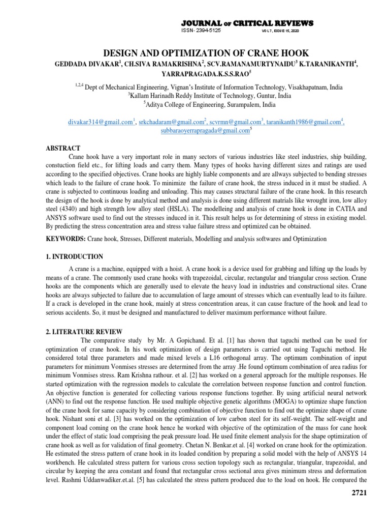 Optimization of Crane Hook Design Through Finite Element Analysis and ...
