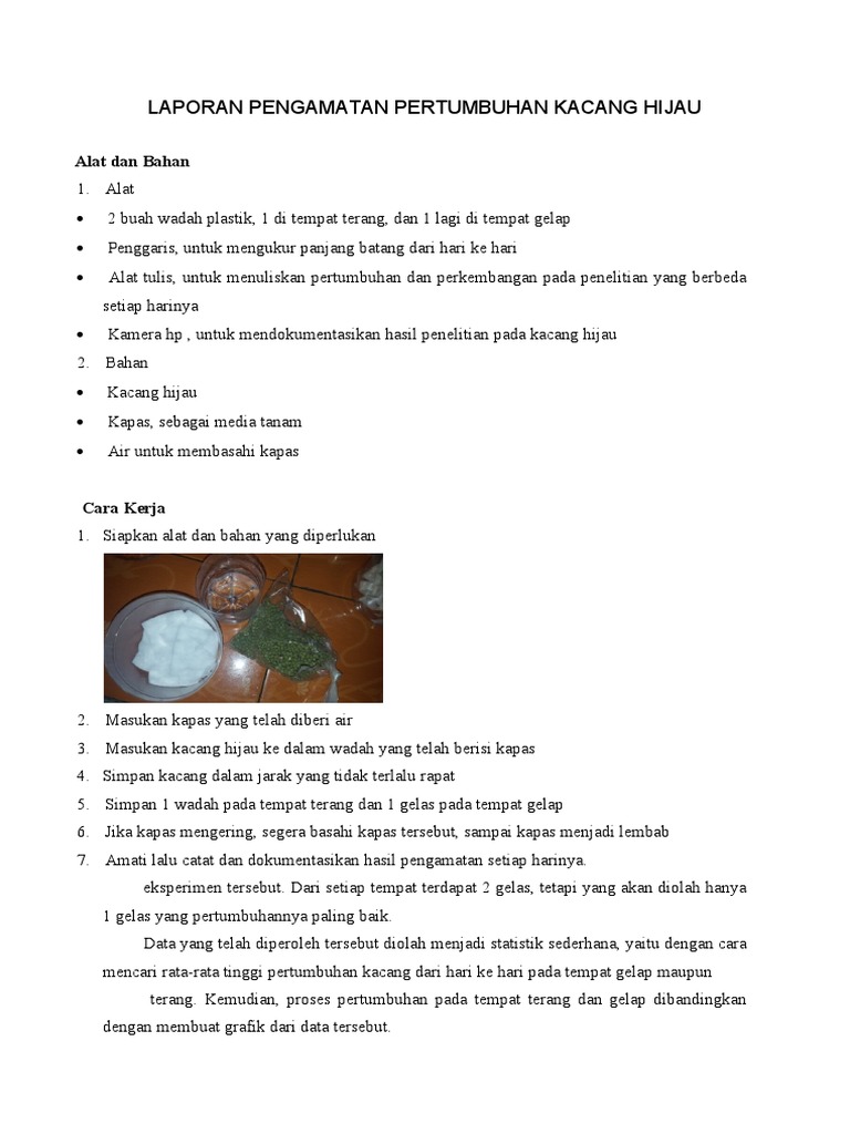 Laporan Pengamatan Pertumbuhan Kacang Hijau | PDF