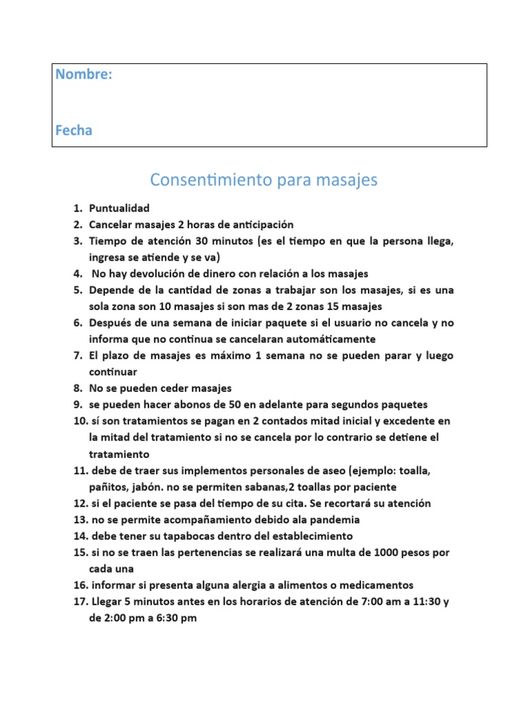 Consentimiento Masajes Pdf