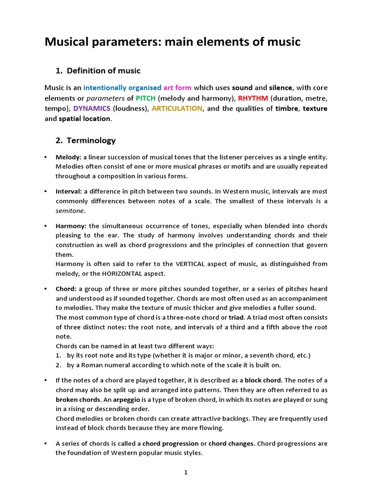Musical Parameters: Main Elements of Music | PDF | Chord (Music) | Harmony