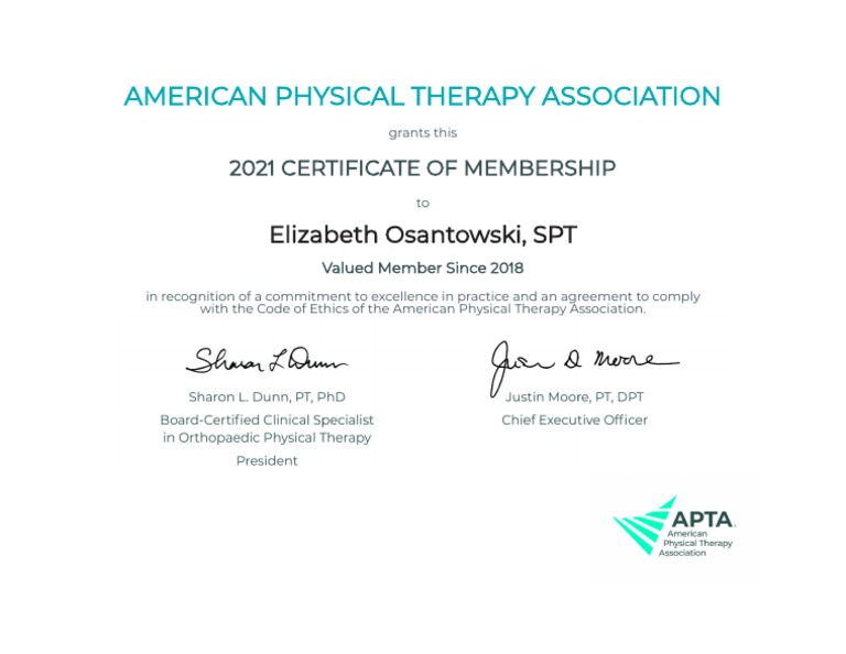 Apta Membership Certificate | PDF