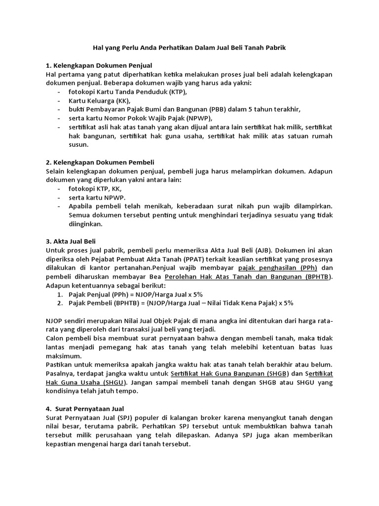Hal Yang Perlu Anda Perhatikan Dalam Jual Beli Tanah Pabrik | PDF Hal Yang Perlu Anda Perhatikan Dalam Jual Beli Tanah Pabrik | PDF