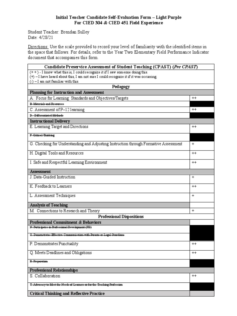 Teacher Candidate Self Evaluation | PDF | Grit (Personality Trait ...