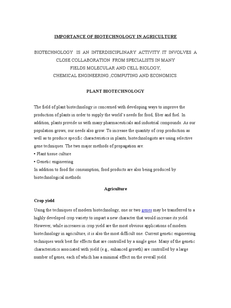 Importance of Biotechnology in Agriculture | PDF | Biotechnology ...