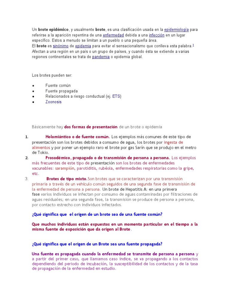 Tipos de brotes epidémicos: común, propagado y mixto | PDF