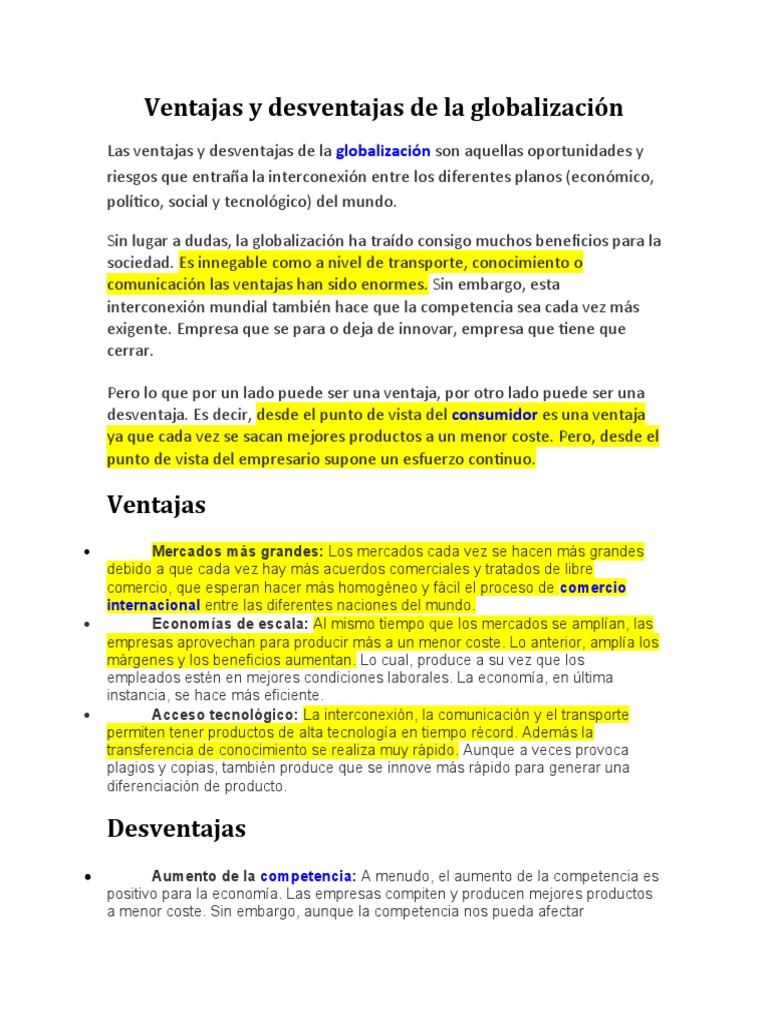 Globalizacion Ventajas De La Globalizacion Ventajas Y Desventajas De