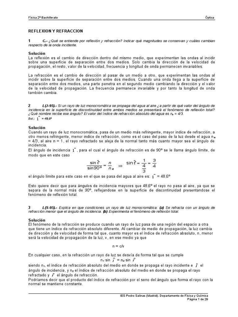 Reflexión y Refracción de la Luz | PDF | Refracción | Reflexión (Física)