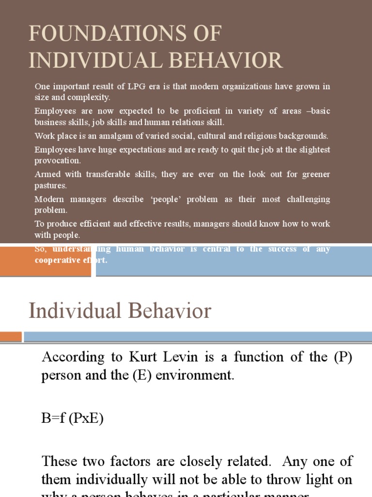 Foundations of Individual Behavior | PDF | Self Actualization ...