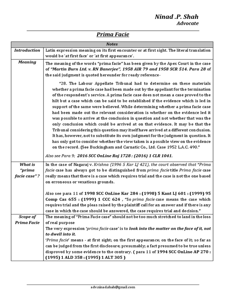 Understanding 'Prima Facie' in Law | PDF | Prima Facie | Courts