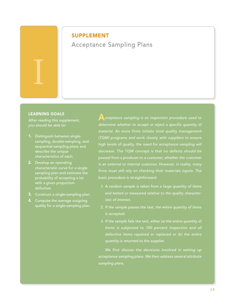 Acceptance Sampling Plans: Supplement | PDF | Sample Size Determination ...