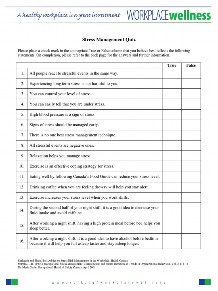 Stress Management Quiz: True False | PDF | Stress Management | Stress ...