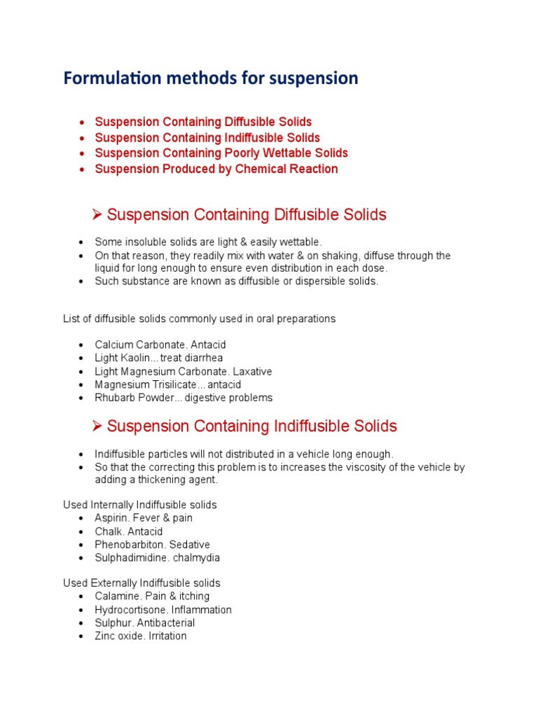 Formulation Methods For Suspension | PDF | Suspension (Chemistry ...