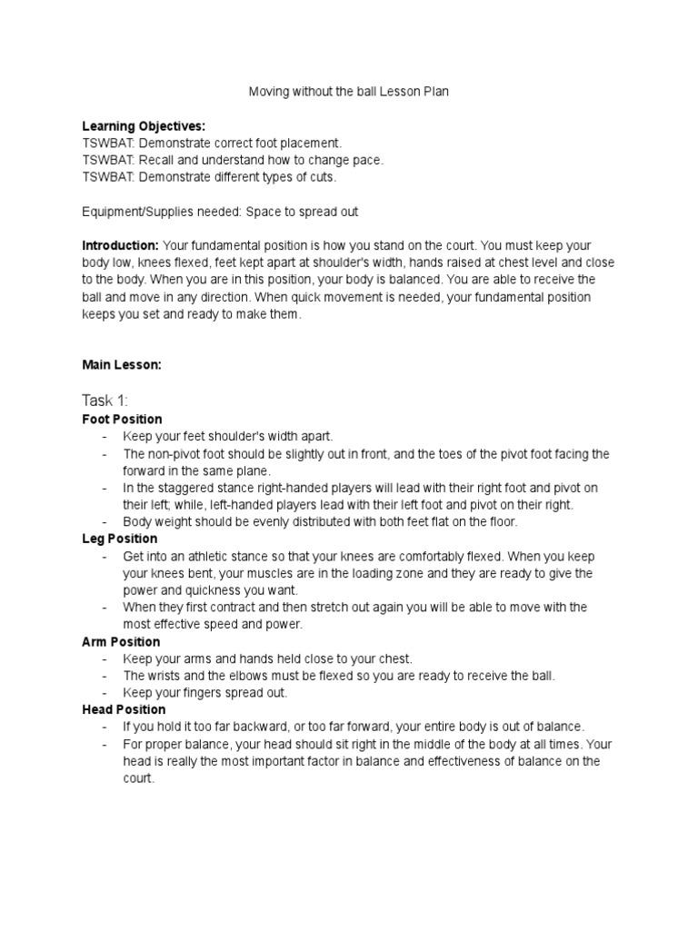 Moving Without The Ball Lesson Plan | PDF