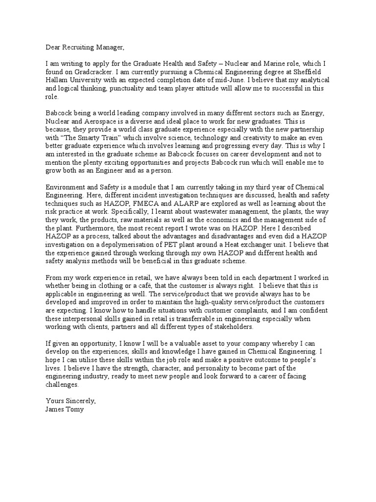 Babcock Cover Letter Grad Scheme | PDF | Engineering | Human Nature