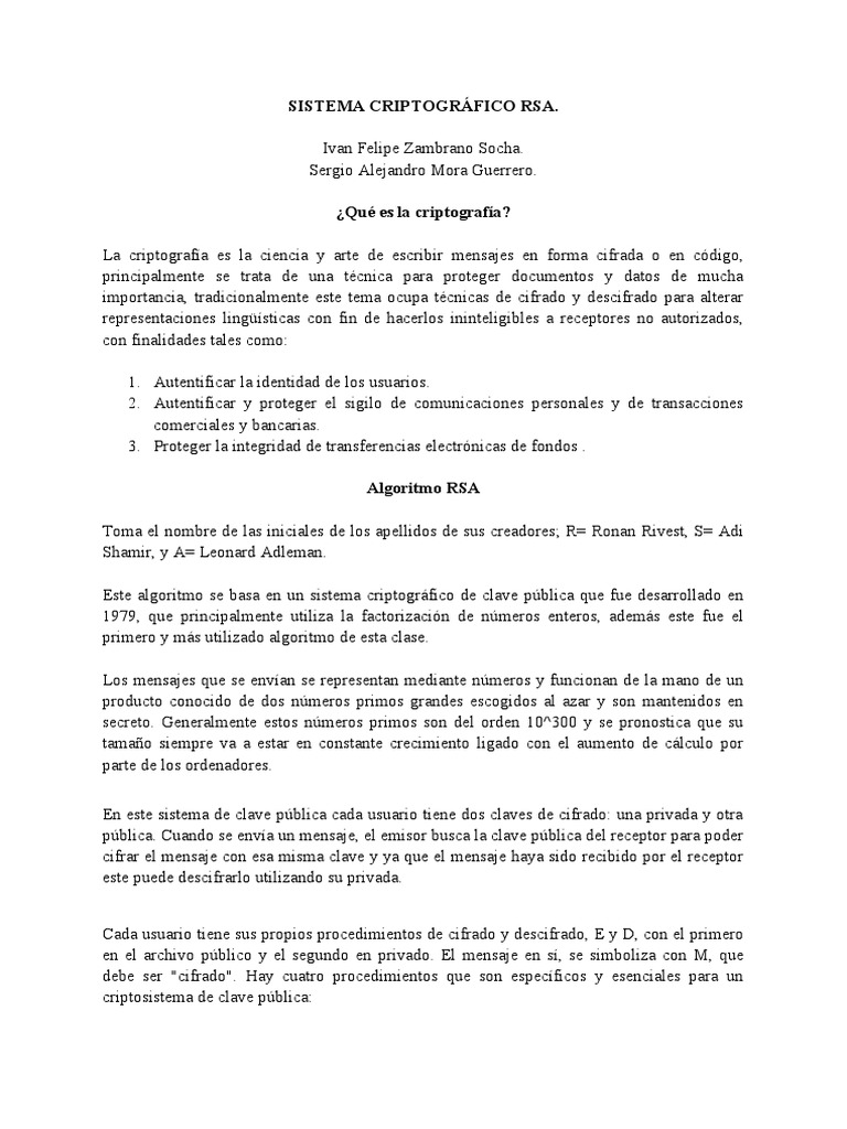 Sistema Criptográfico Rsa | PDF | Clave (criptografía) | Comunicaciones ...