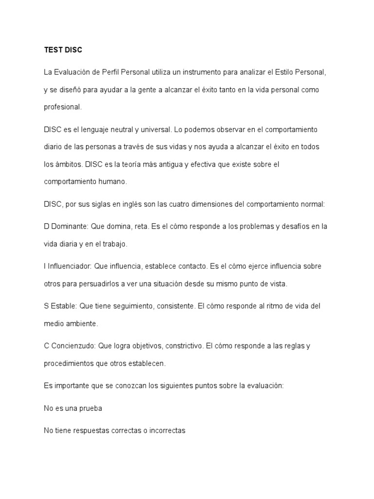 Test Disc | PDF | Cociente de inteligencia | Comportamiento