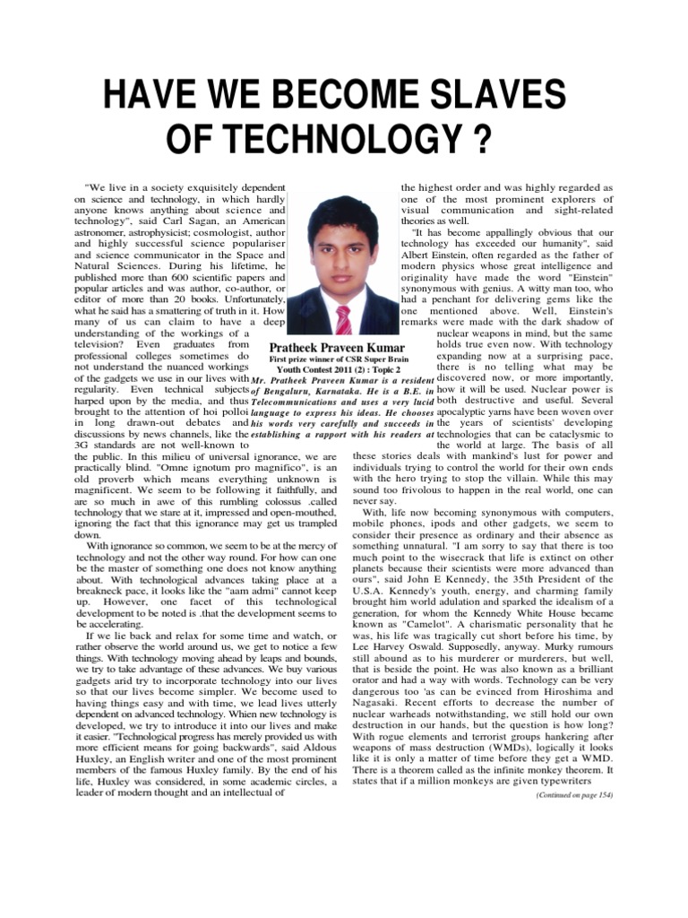 Have We Become Slaves of Technology by Pratheek | PDF | Business
