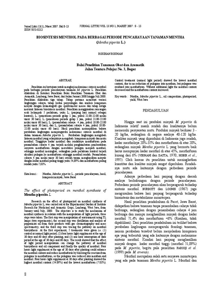ID Biosintesis Menthol Pada Berbagai Period | PDF | Sains & Matematika
