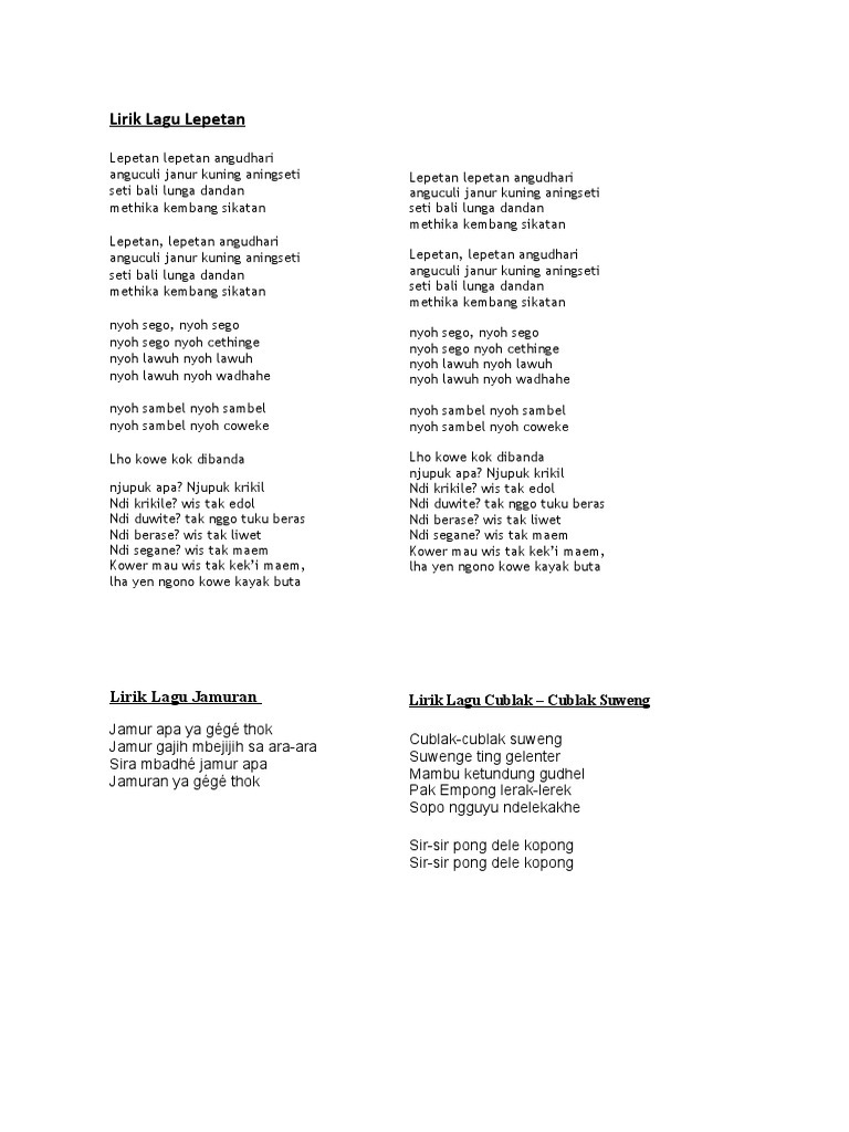 Lirik Lagu Daerah | PDF