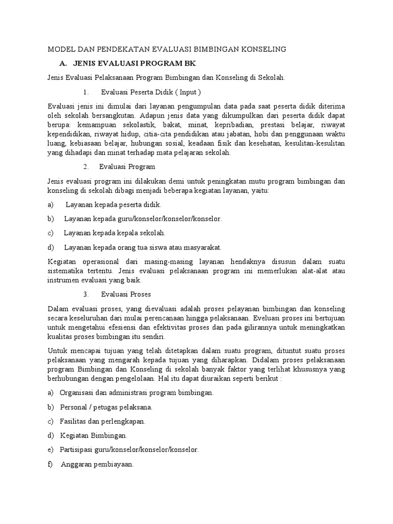 A. Jenis Evaluasi Program BK | PDF | Karier & Perkembangan | Bisnis