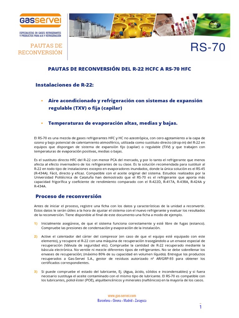 Pautas - de - Reconversión - RS70 - R453a | PDF | Presión | Líquidos