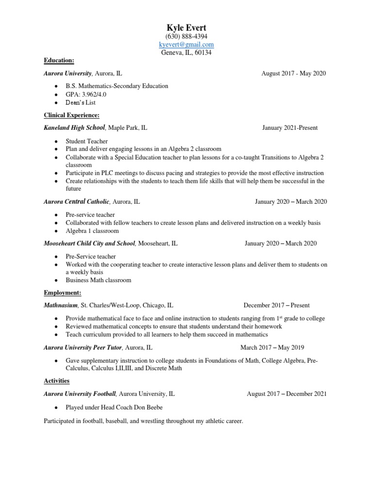 Kyle Evert Resume | PDF | Lesson Plan | Teachers