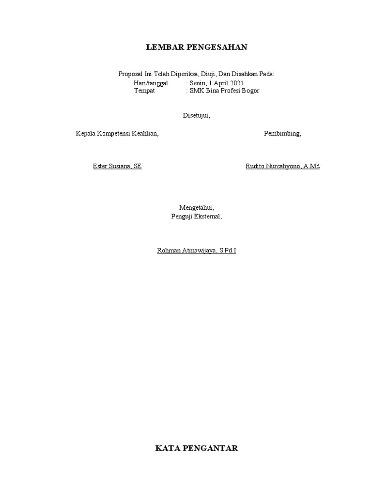 Lembar Pengesahan Proposal Usaha Xii BDP 2 | PDF