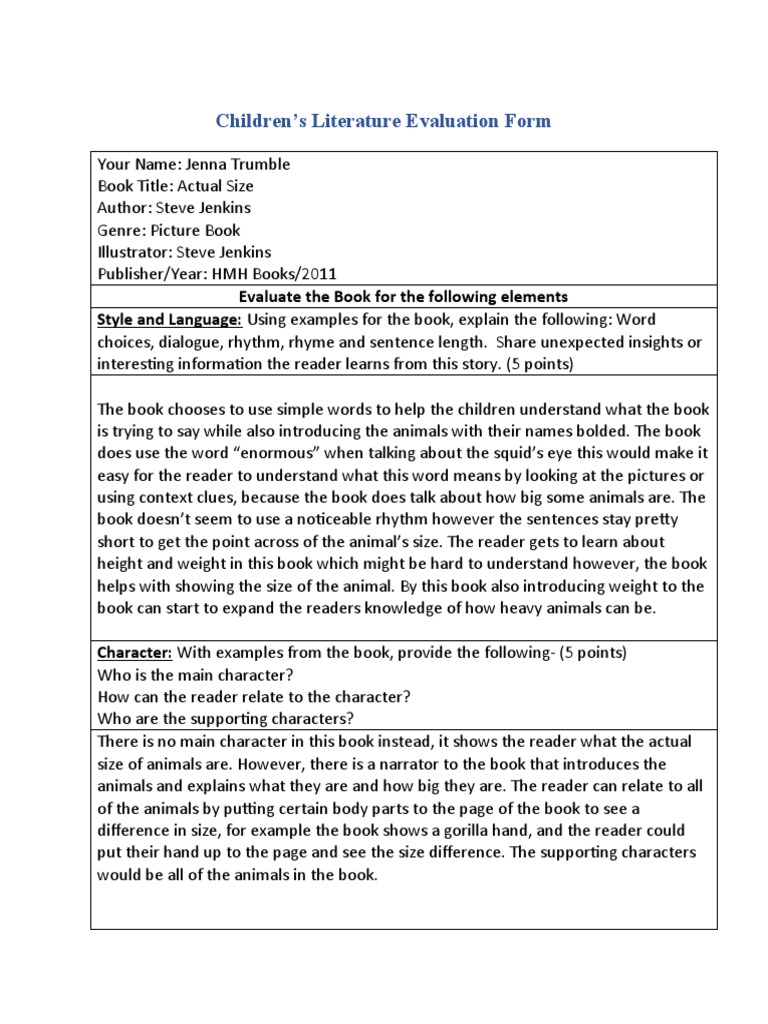 Portfolio Ece 260 Picture Book Evaluation Form | Download Free PDF | Cognitive Development ...