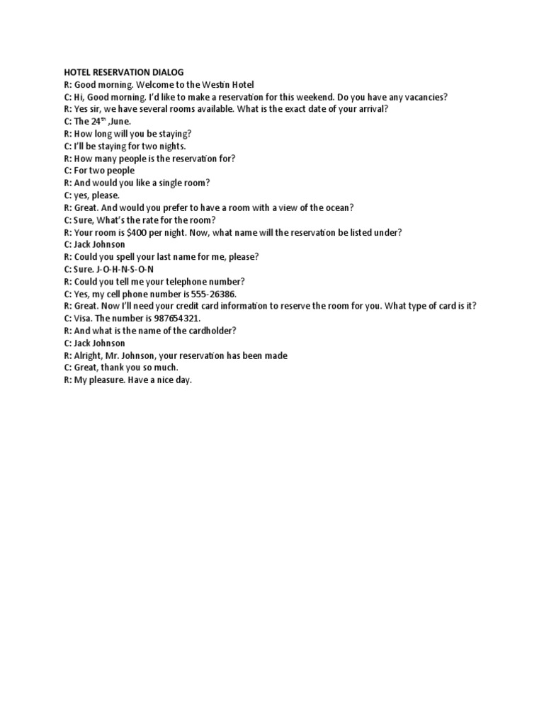 Hotel Reservation Dialog | PDF | Art