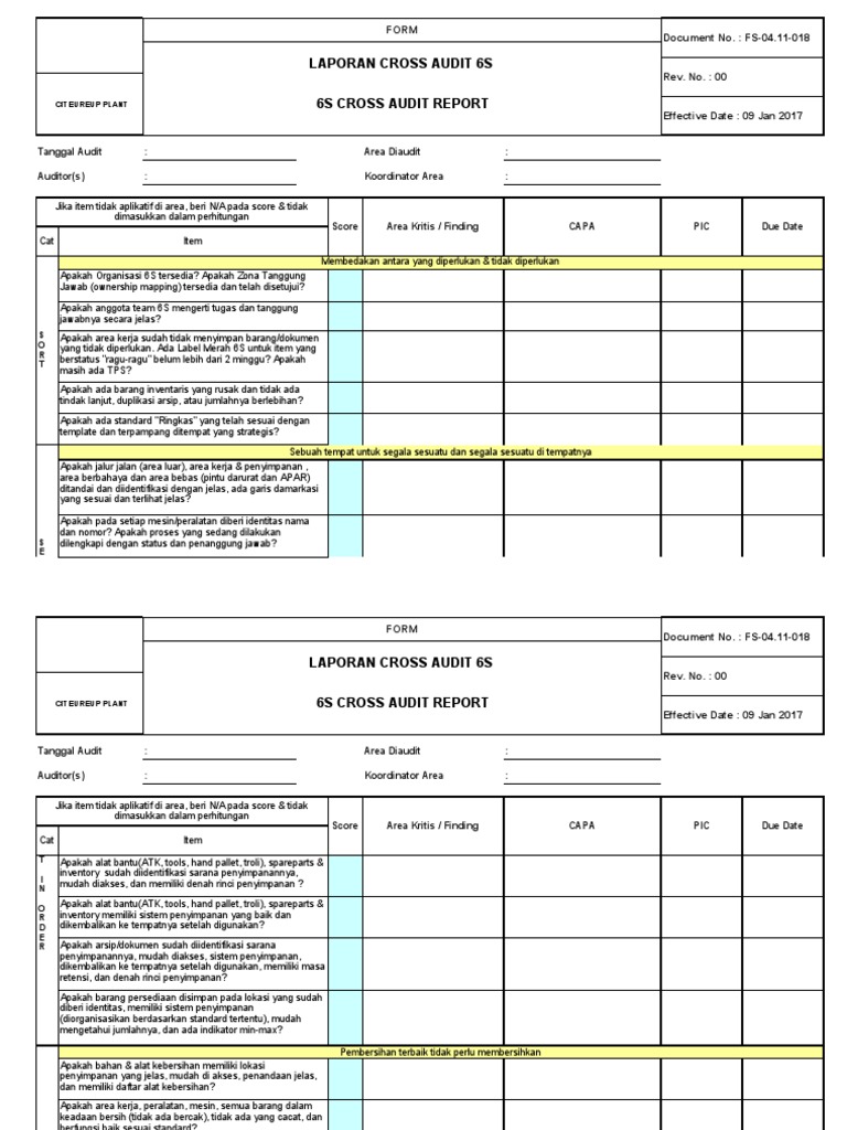 FS-04.11-018 - Laporan Cross Audit 6S | PDF