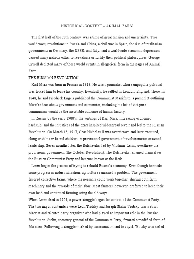 Historical Context of Animal Farm | PDF | Joseph Stalin | Totalitarianism