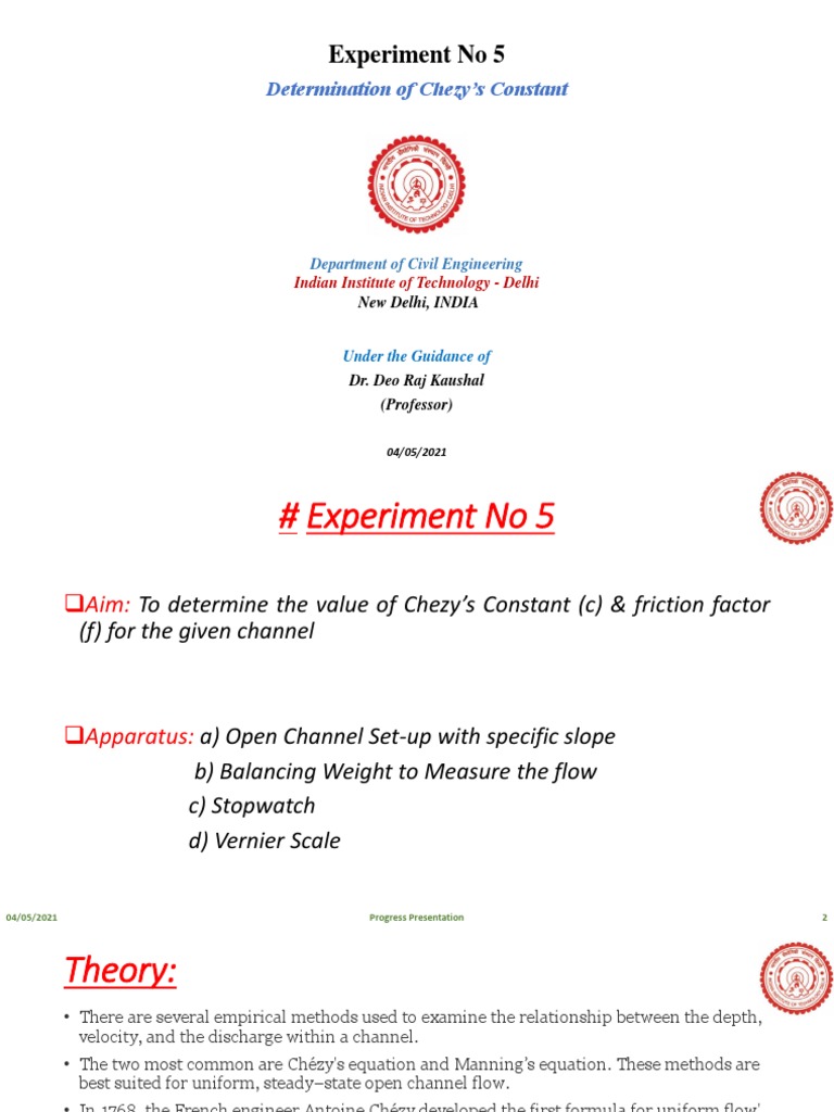 Determination of Chezy's Constant and Friction Factor | PDF | Physical ...