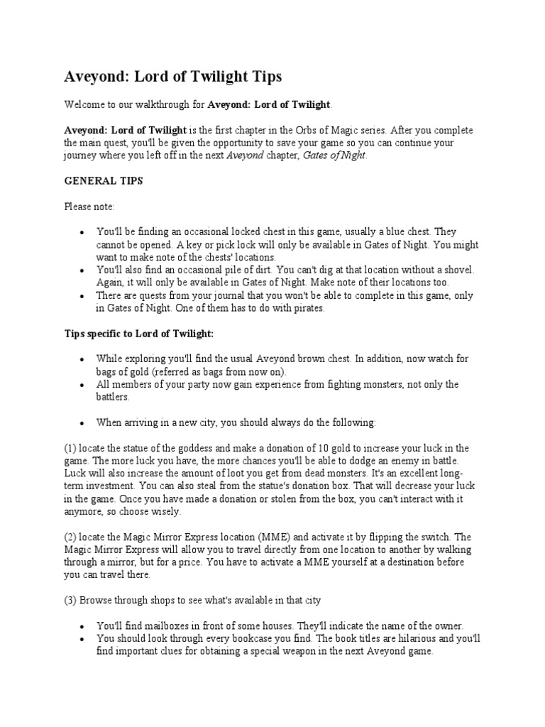 Aveyond: RPG Player's Guide | PDF | Leisure