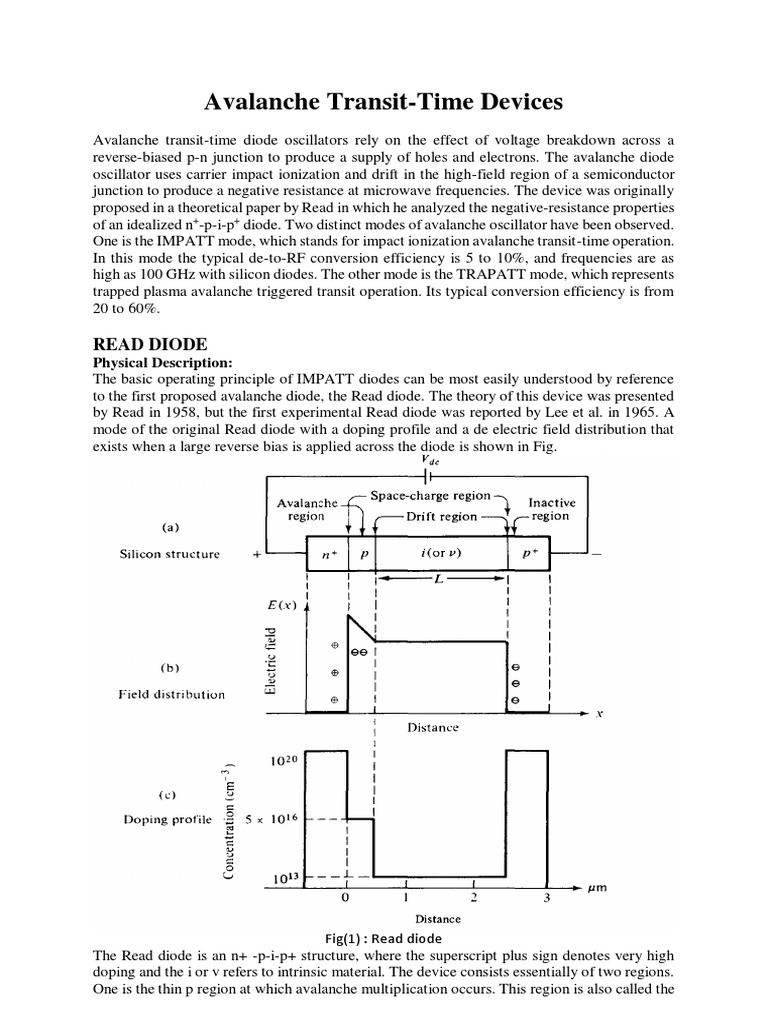 Avalanche Transit-Time Devices: Read Diode | PDF | P–N Junction | Diode