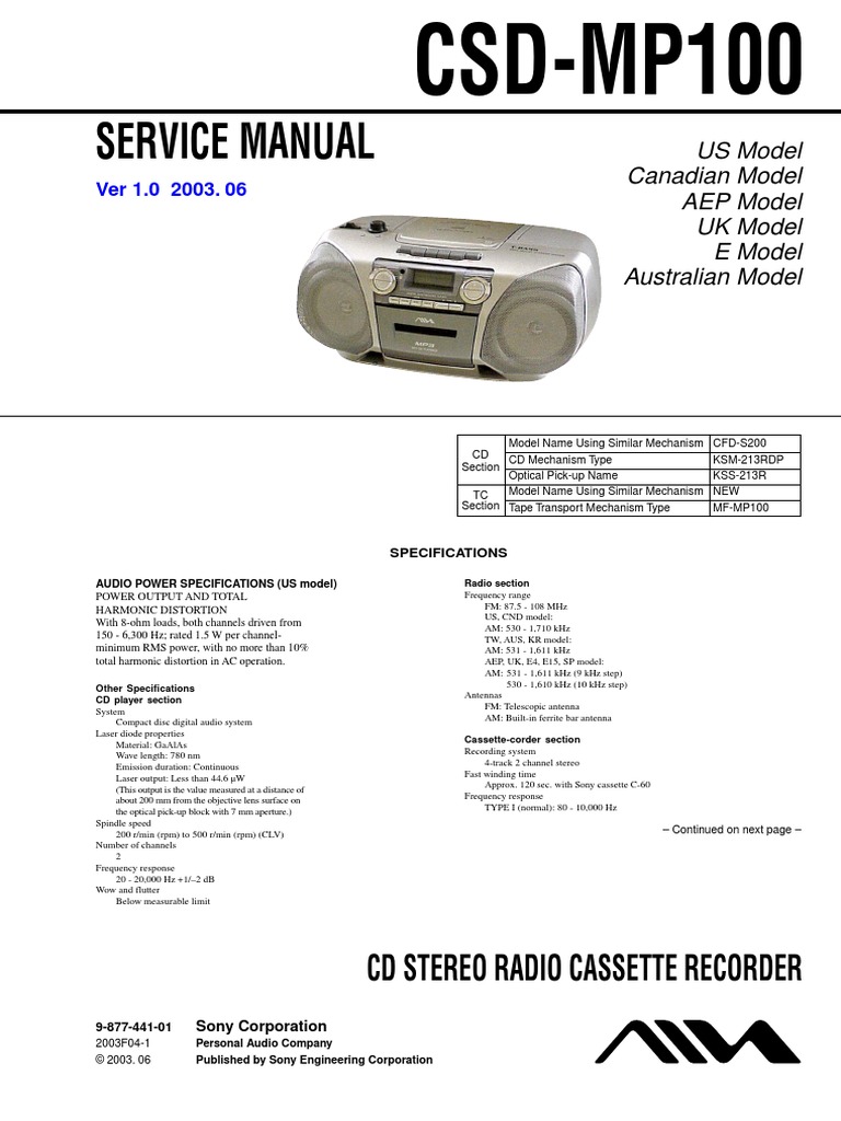 Service Manual: CSD-MP100 | PDF | Frequency Modulation | Compact Disc