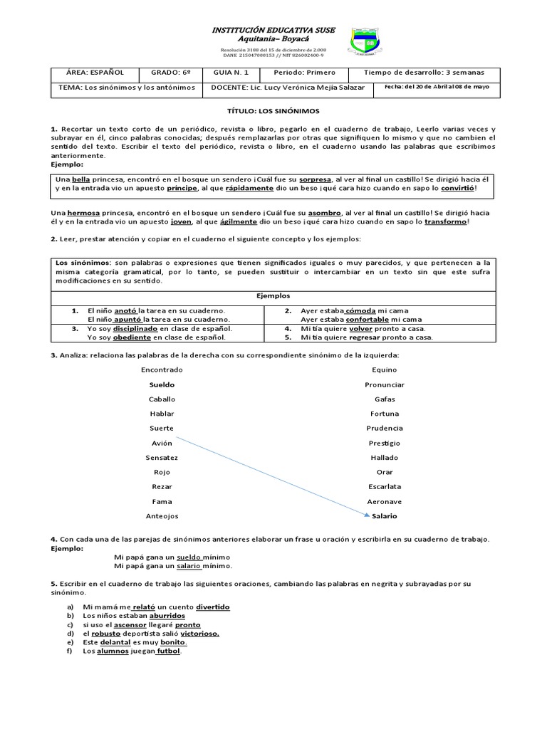 Guía 1 Español 6º | PDF