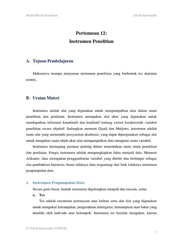 Pertemuan 12 - Instrumen Penelitian | PDF | Komputer