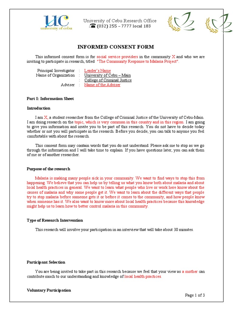 Informed Consent Form: University of Cebu Research Office | PDF ...