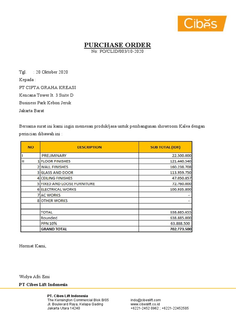 Purchase Order PT Cipta Graha Kreasi | PDF | Bisnis